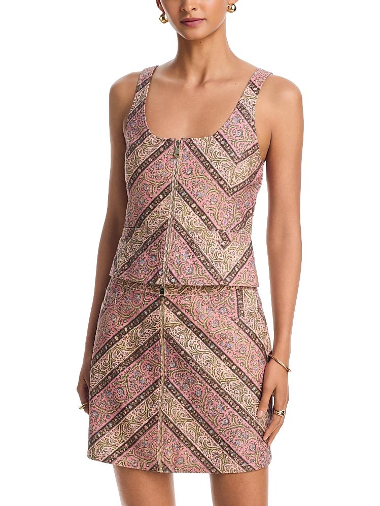 CINQ À SEPT Cinq A Sept Sleeveless Paisley Zip-Up Top